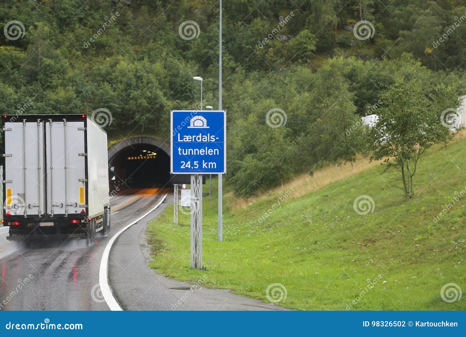 Laerdal Tunnel, Norway. Road On Illuminated Tunnel In Norwegian ...