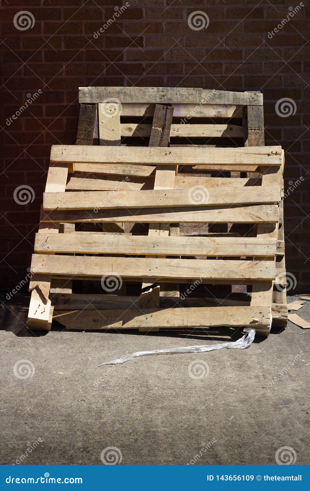 Large Broken Timber Pallets Leaning Against Brick Wall Stock Image ...