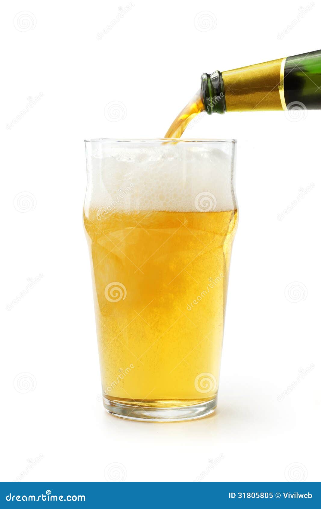 Bottled Lager Beer Pouring Vessel Closeup. Sparkling Cold Beverage ...