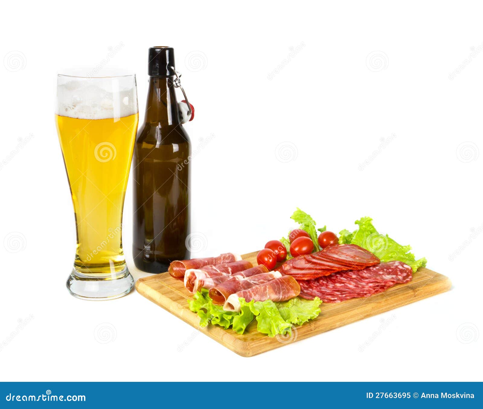 Lager Light Beer and Mix of Different Meat Snackes Stock Image - Image ...