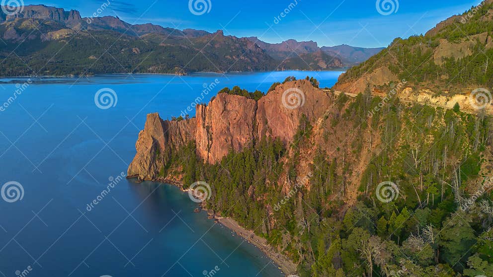 Aerial View Over the Coast of Lake Traful, Neuquen, Patagonia Argentina ...