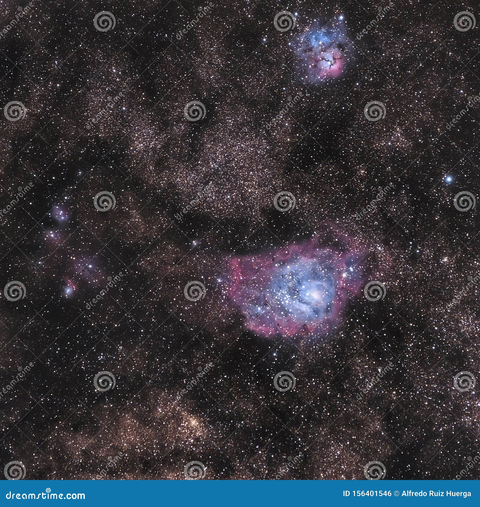 Lagoon Ans Trifid Nebulae, M8 and M20 Stock Photo - Image of night ...