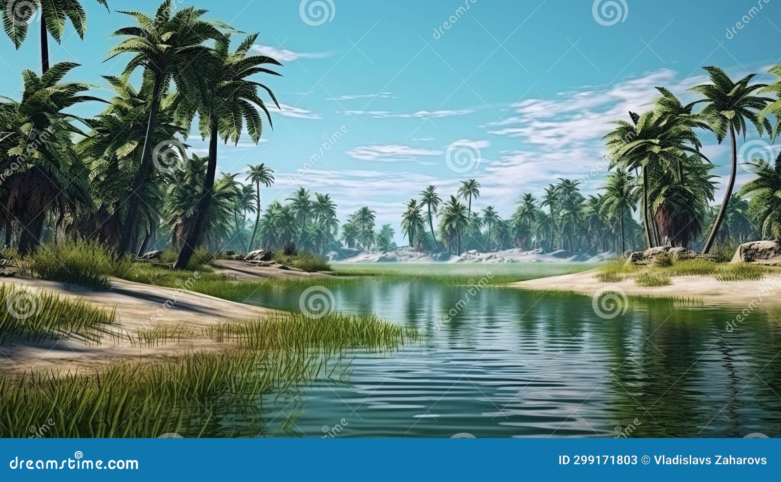 Lagoon with Palm Trees of a Lagoon with Bright Green Water Stock ...
