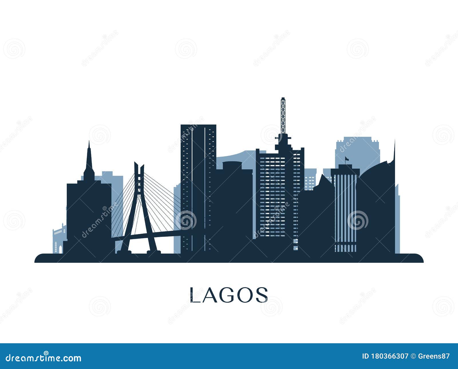 Lagos Skyline, Monochrome Silhouette. Stock Vector - Illustration of ...