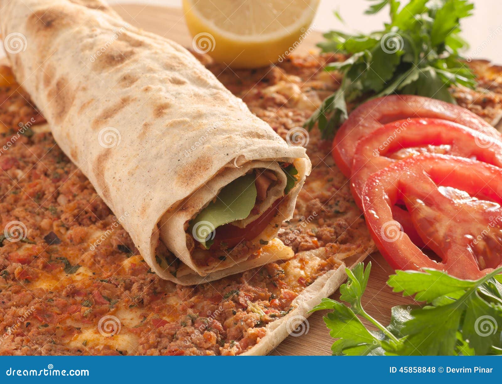 Lahmacun Roll stock photo. Image of tomato, lunch, traditional - 45858848