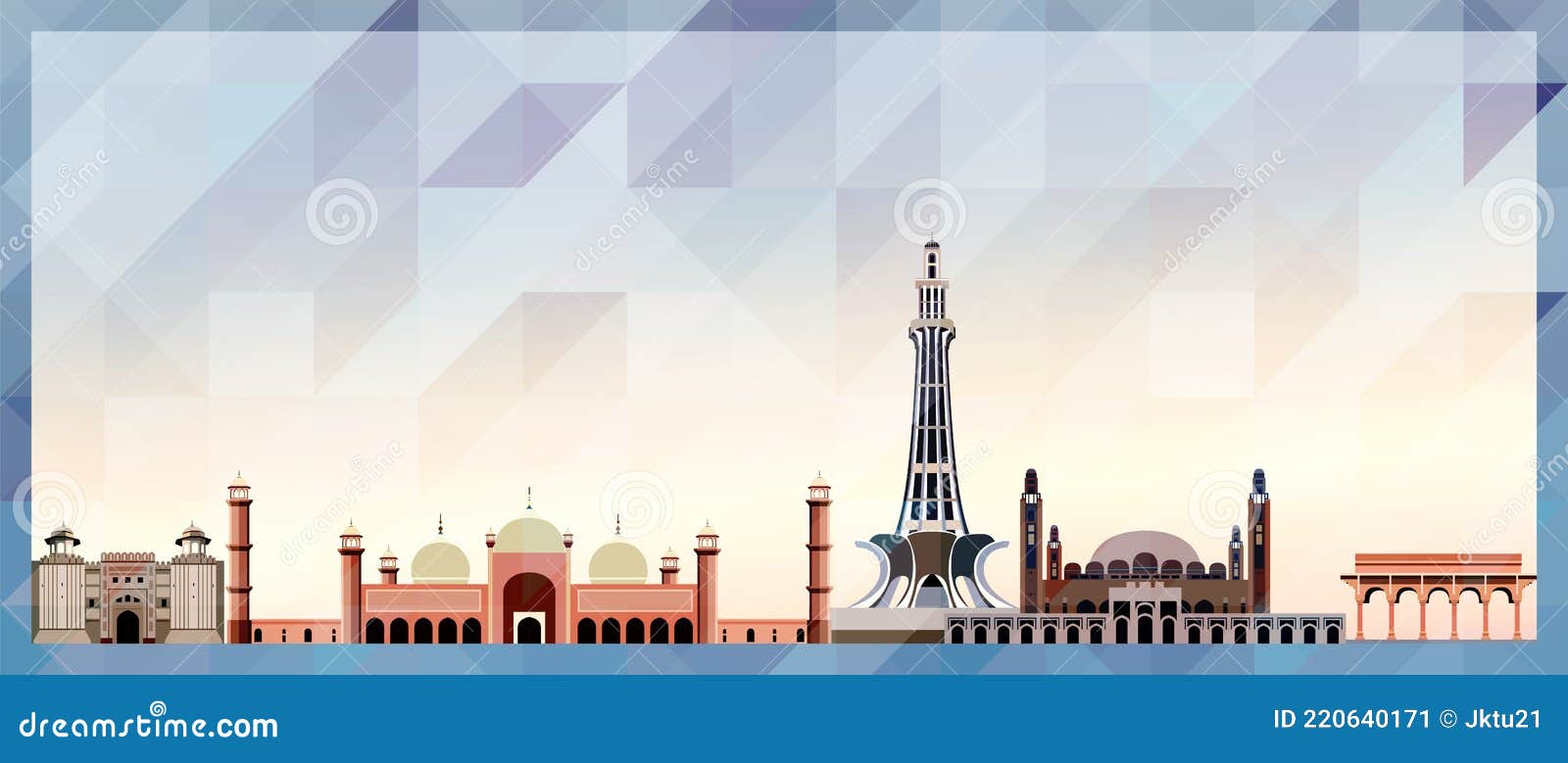Lahore Skyline Vector Colorful Poster On Beautiful Triangular Texture ...