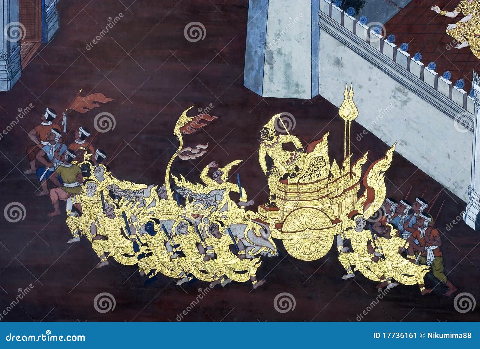 Lai Thai Art Painting on Wall in Temple Stock Image - Image of peace ...