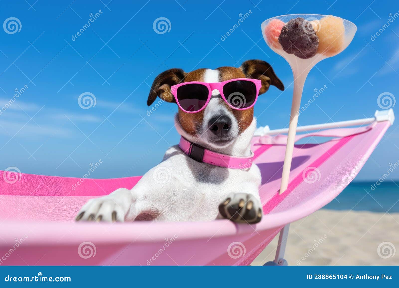 Laid-Back Jack Russell: Unwinding on Vacation on the Beach. Generative ...