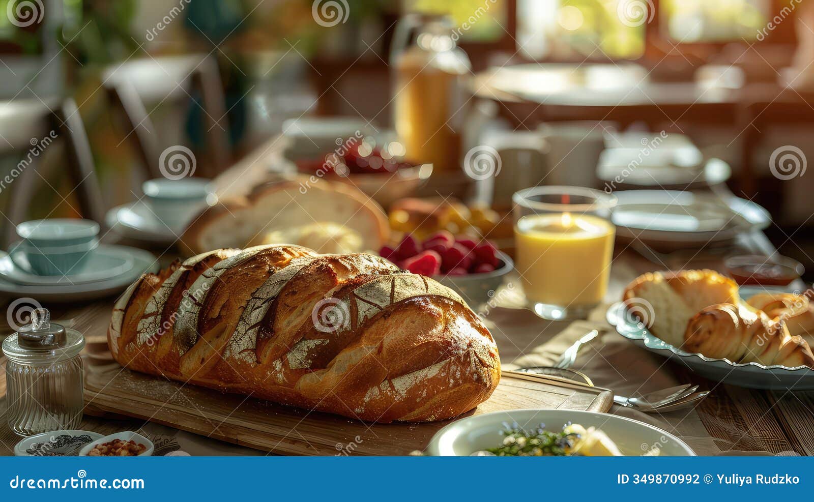 A Laid Table with Bread As the Protagonist, Set Up for Breakfast or ...