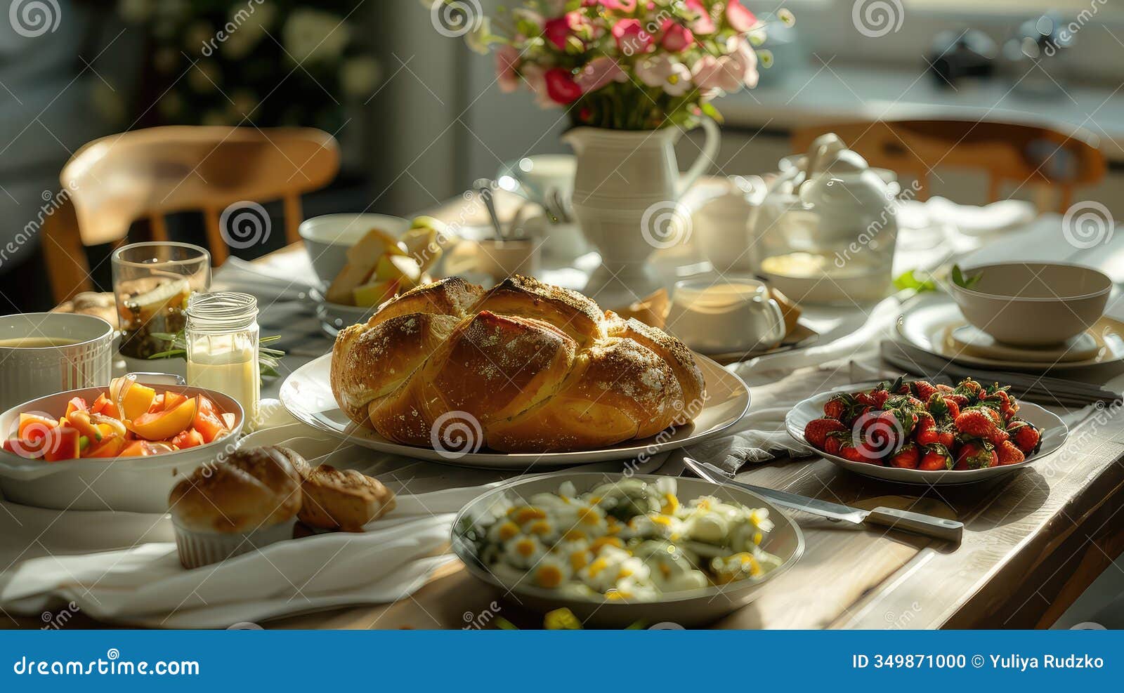 A Laid Table with Bread As the Protagonist, Set Up for Breakfast or ...
