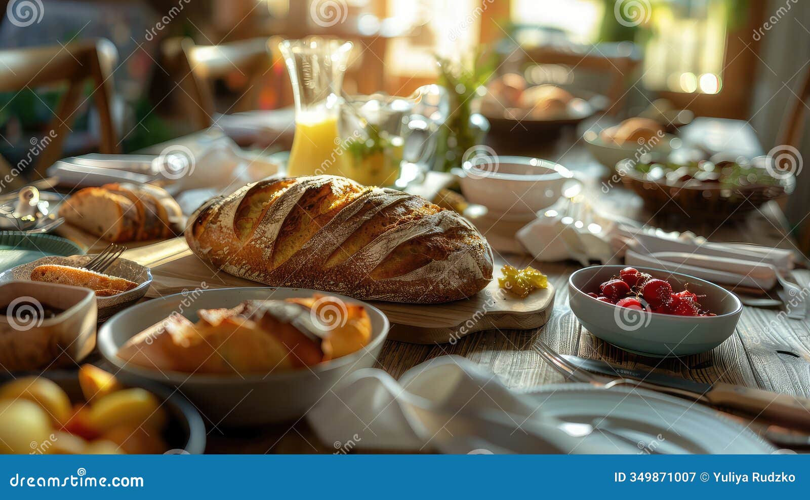 A Laid Table with Bread As the Protagonist, Set Up for Breakfast or ...