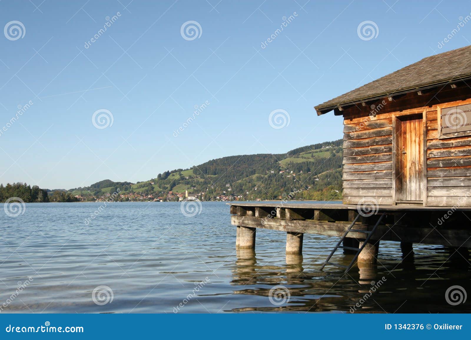 Lake at afternoon stock photo. Image of shack, boat, autumn - 1342376