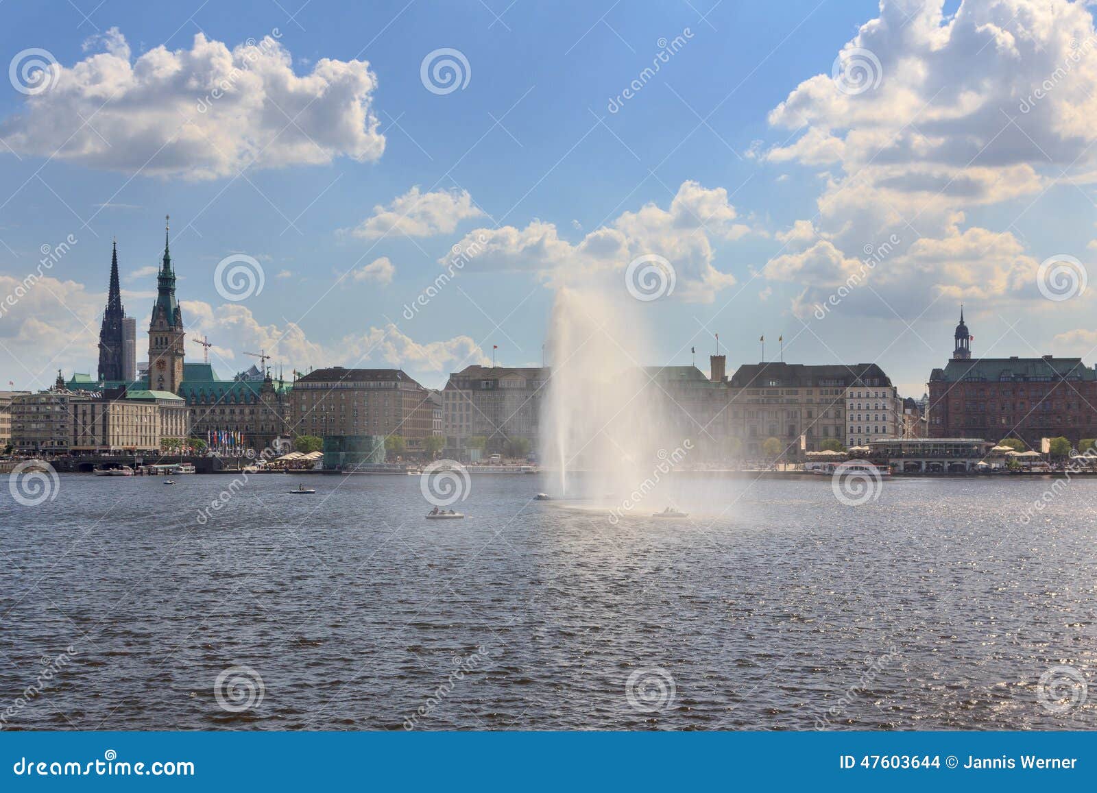 Lake Alster in Hamburg stock photo. Image of silhouette - 47603644