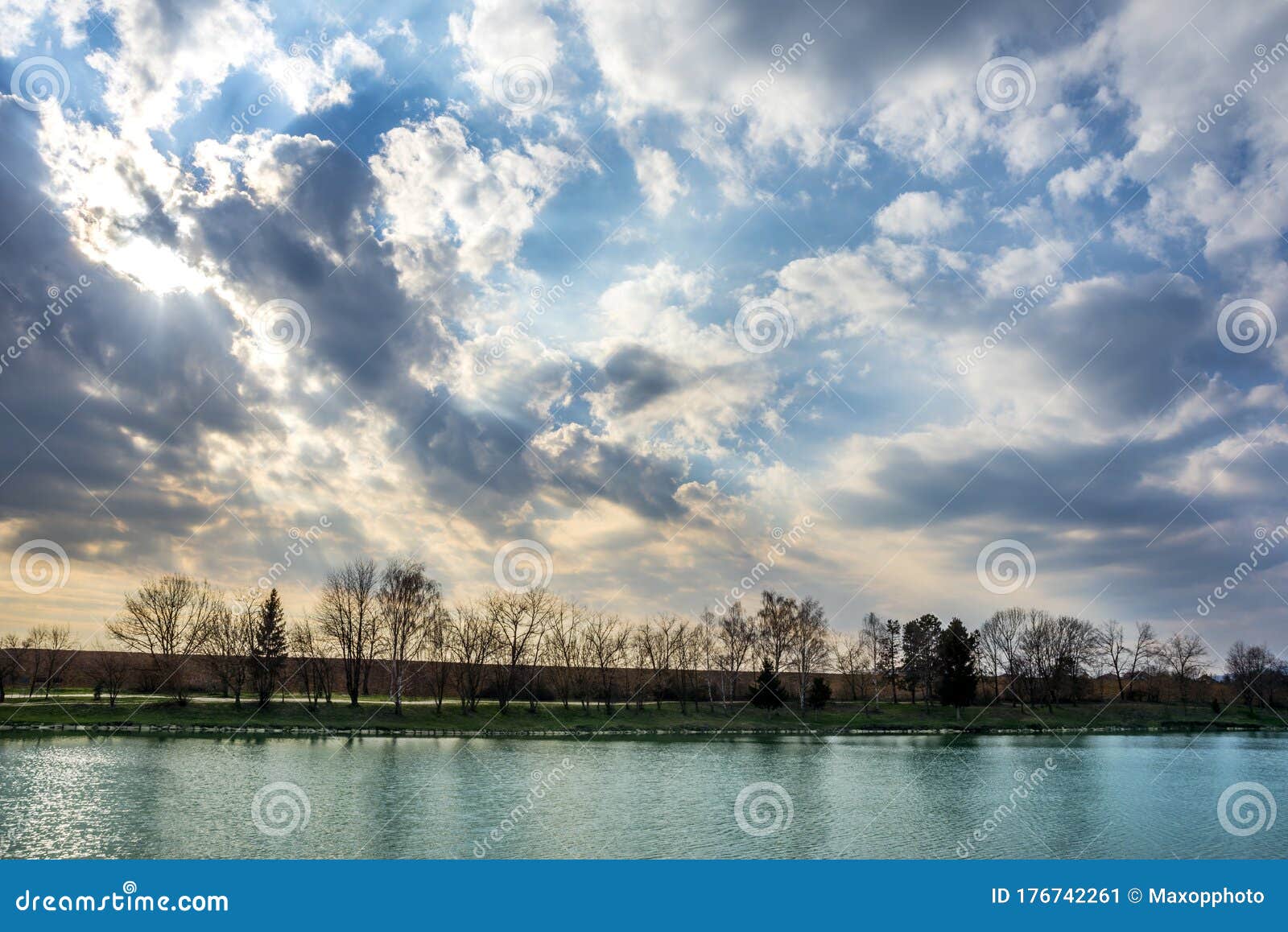 Lake As Water Reservoir with Trees and Sky in the Spring Stock Image ...