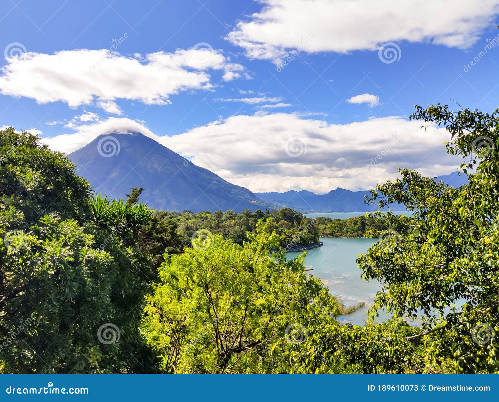 Lake atitlan and volcano stock image. Image of nature - 189610073