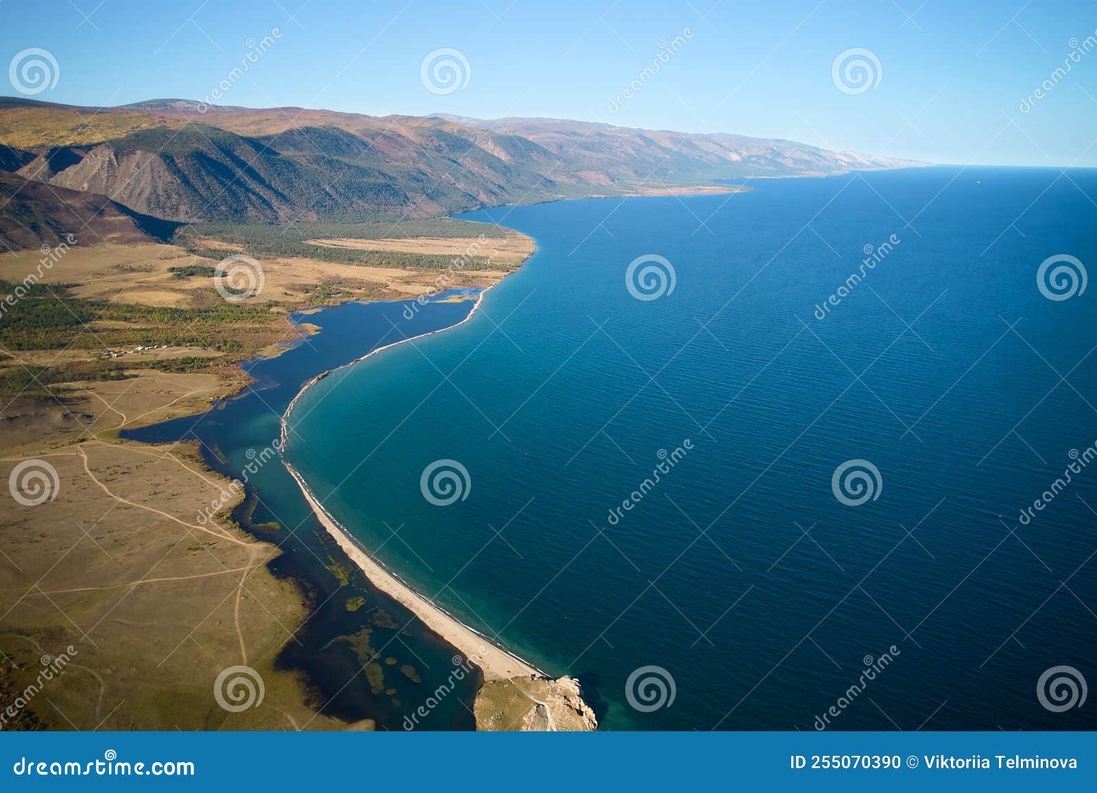 Lake Baikal from the Air. View of the Bay, Mountains Stock Photo ...