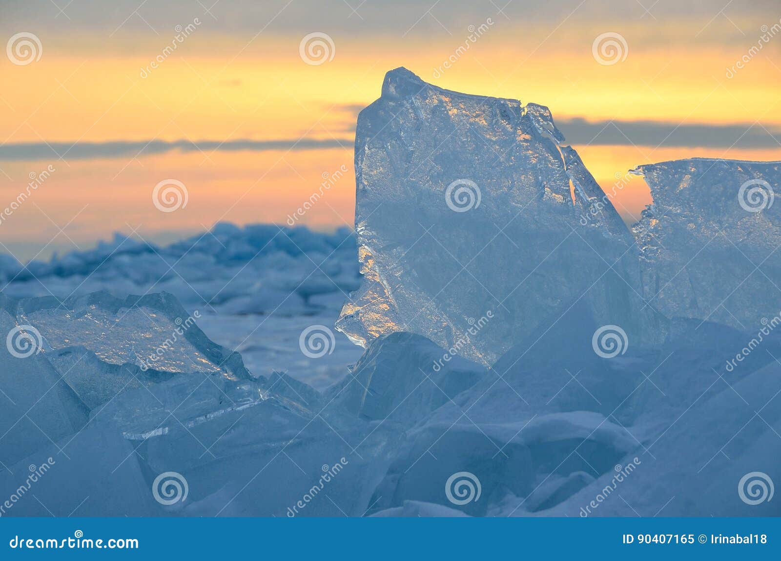The Lake Baikal. Ice Ridges at Sunrise Stock Image - Image of lake ...