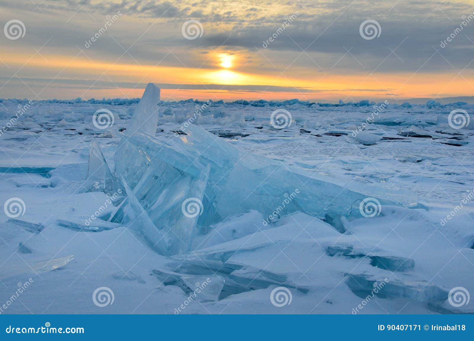 The Lake Baikal. Ice Ridges at Sunrise Stock Image - Image of cloud ...