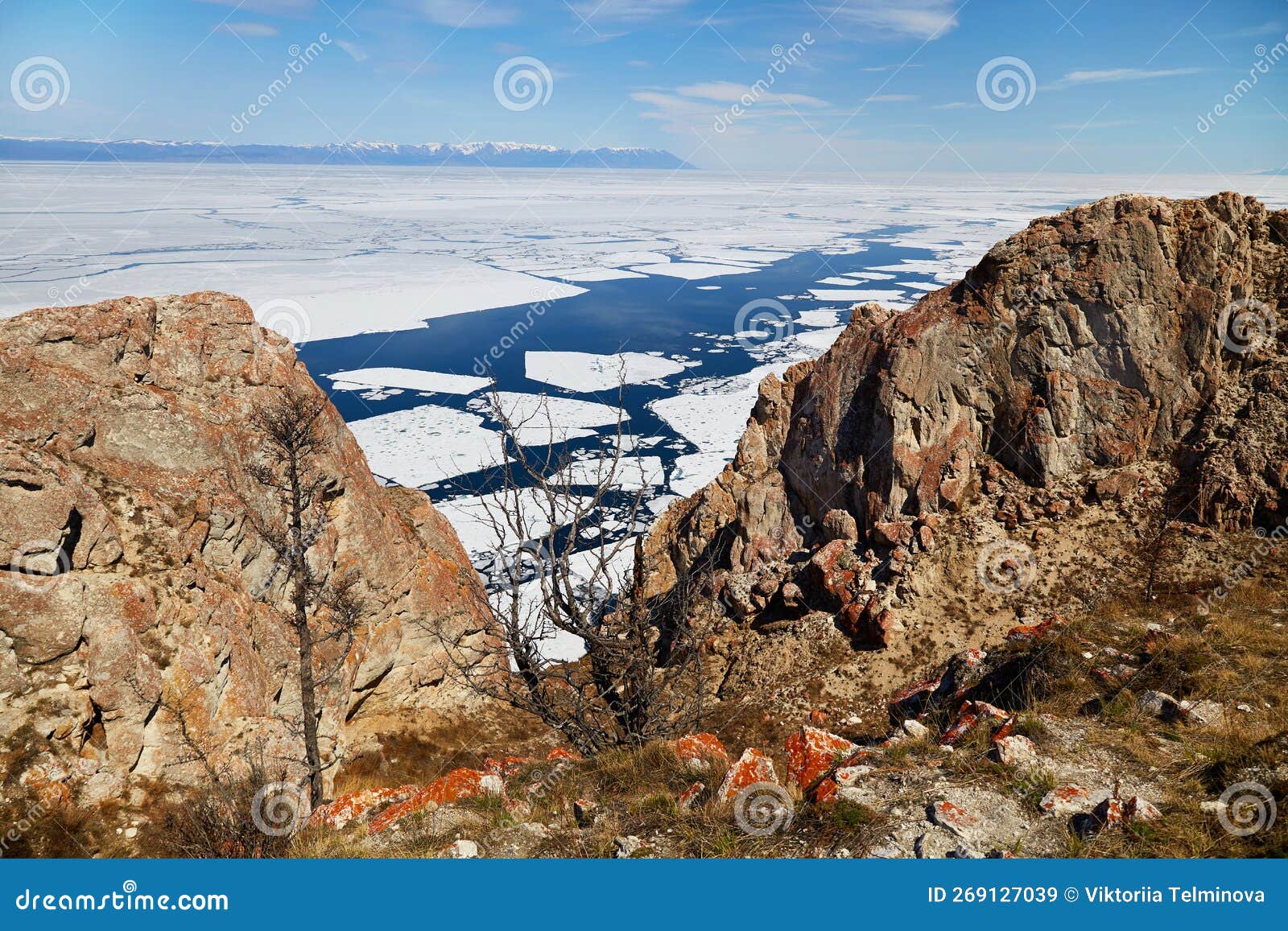 Lake Baikal in Spring, Ice Drift. Rocks of Olkhon Island Stock Image ...