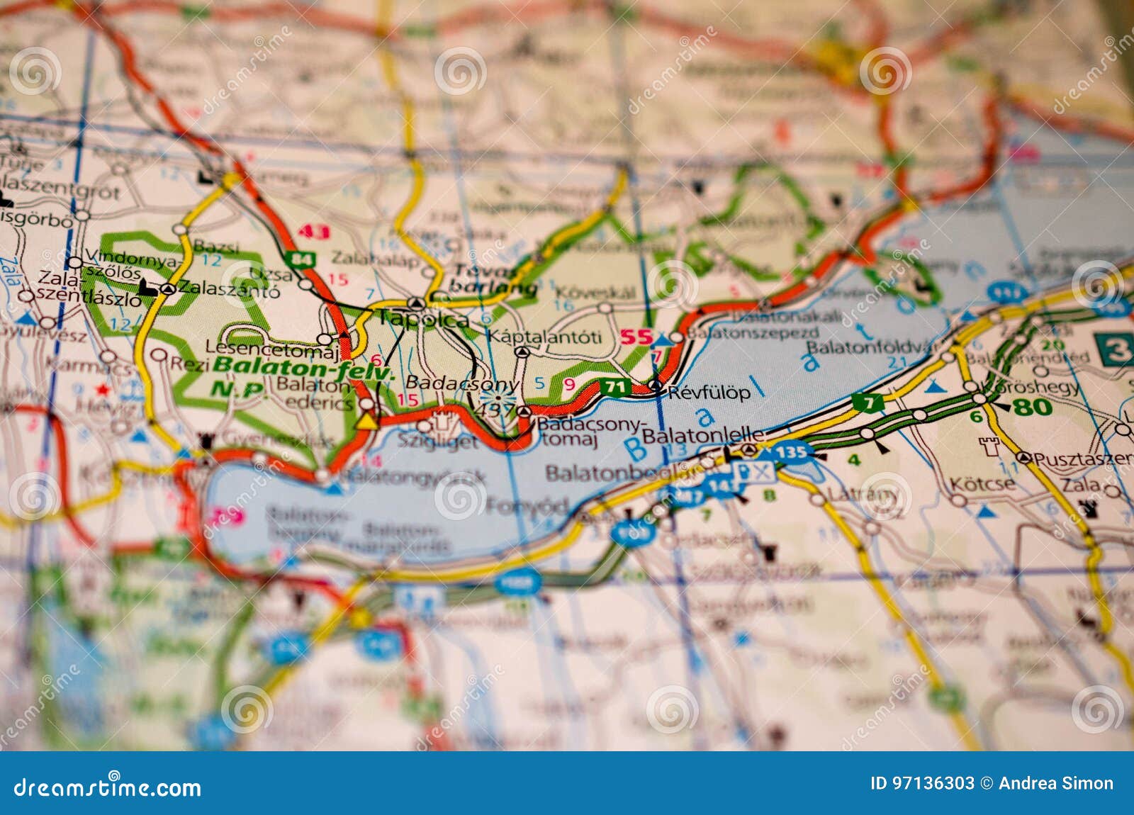 Lake Balaton on map stock image. Image of highway, street - 97136303