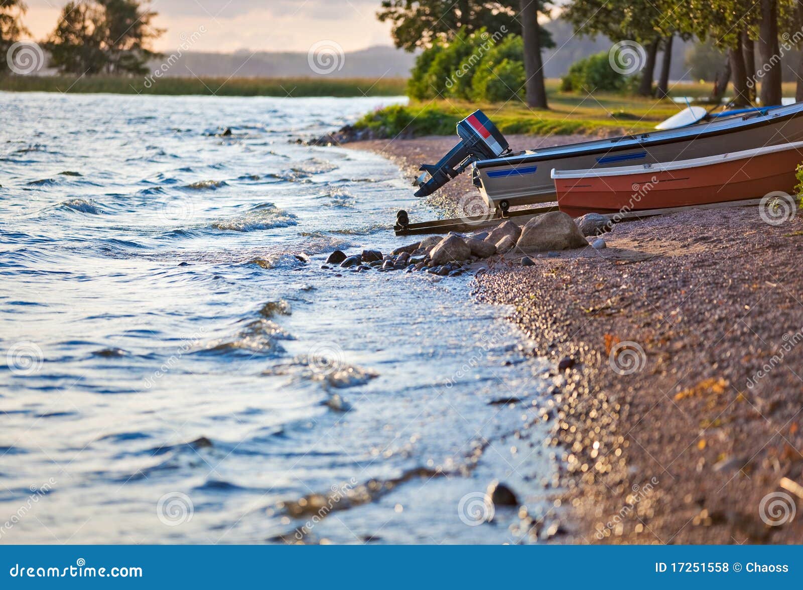 Lake bank with boats stock photo. Image of bank, river - 17251558