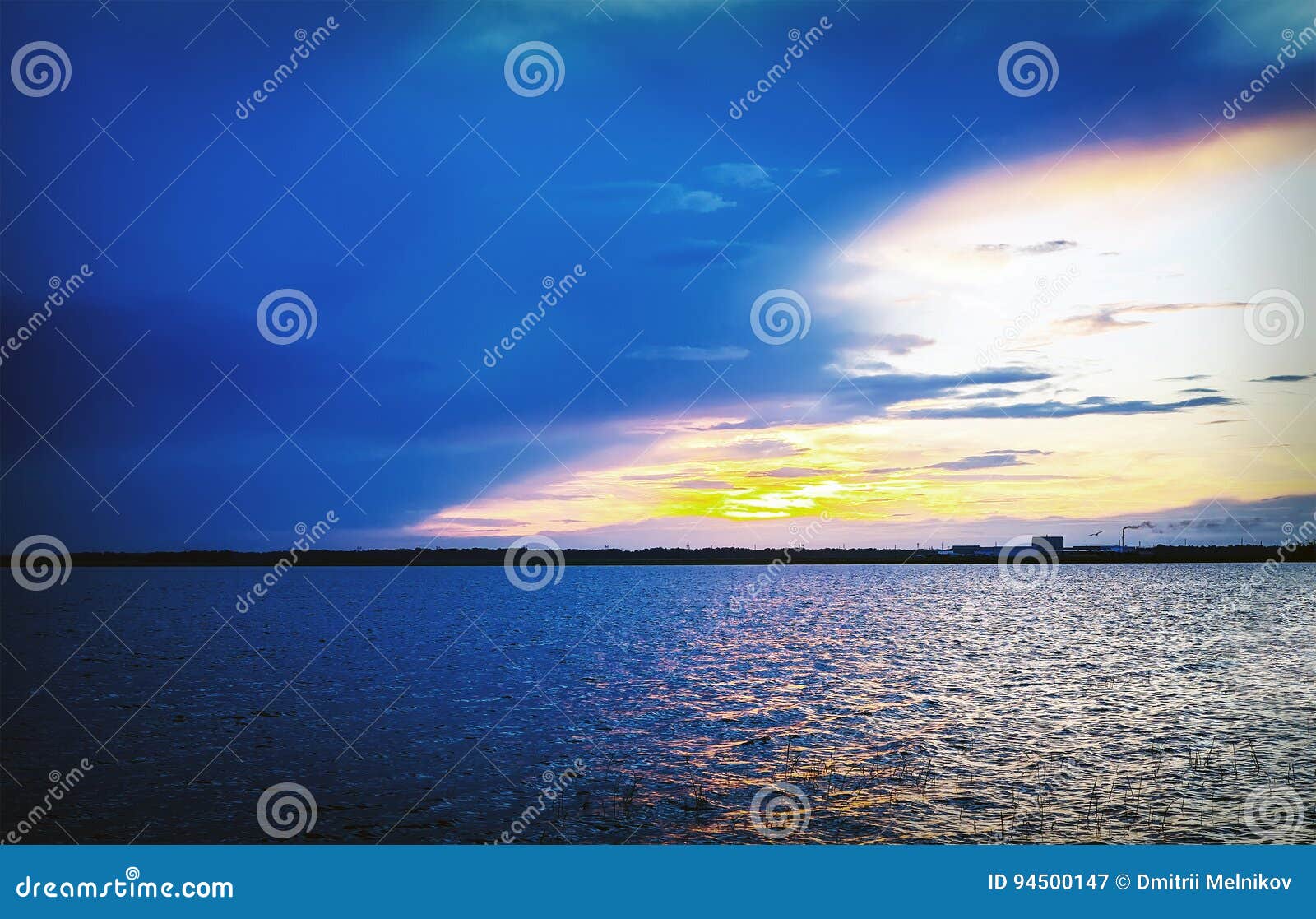 Lake and beautiful sunset stock image. Image of morning - 94500147