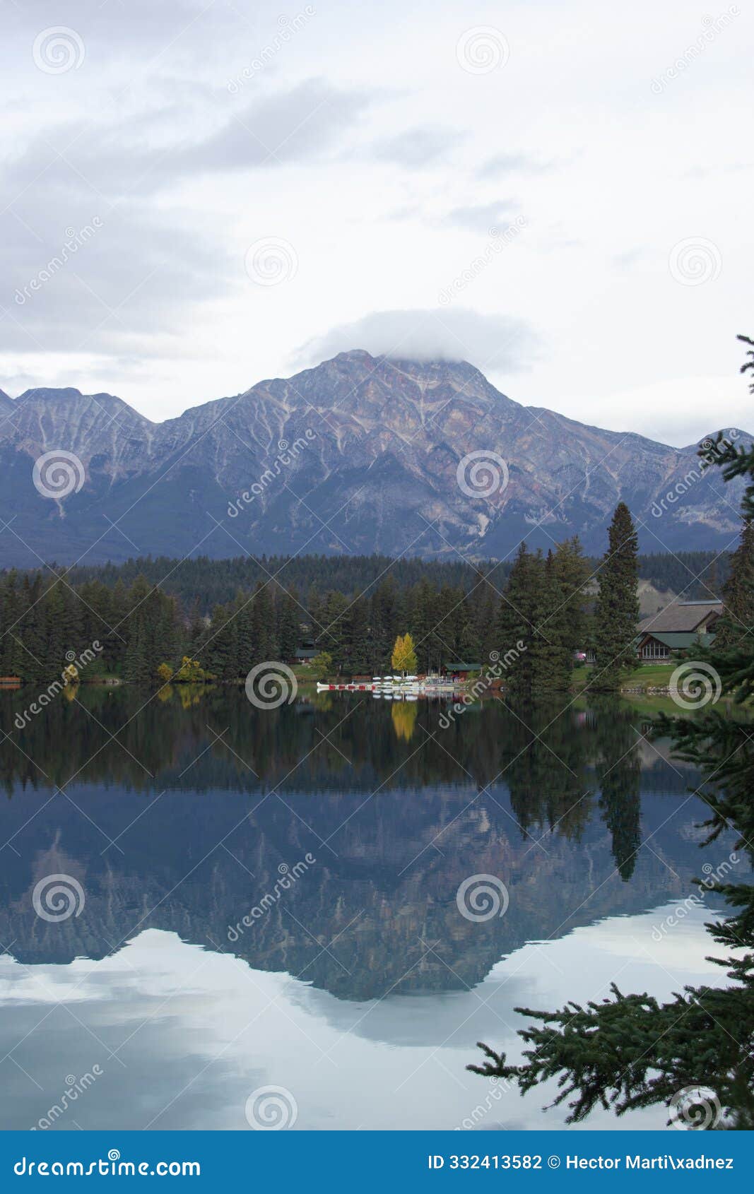 Lake Beauvert at Jasper National Park, Alberta, Canada Stock Photo ...