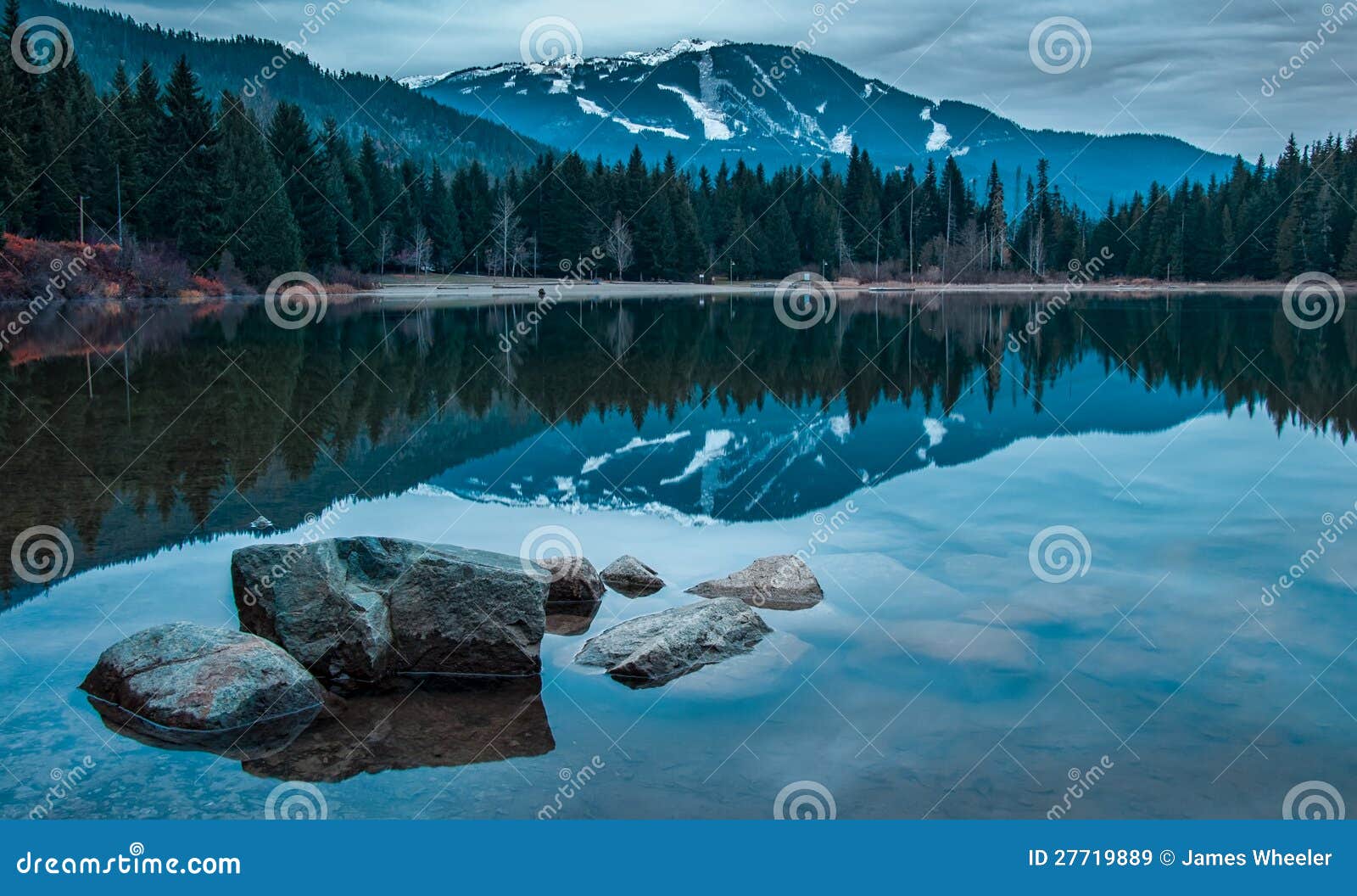 Lake with Blue Reflection of Whistler Mountain Stock Image - Image of ...