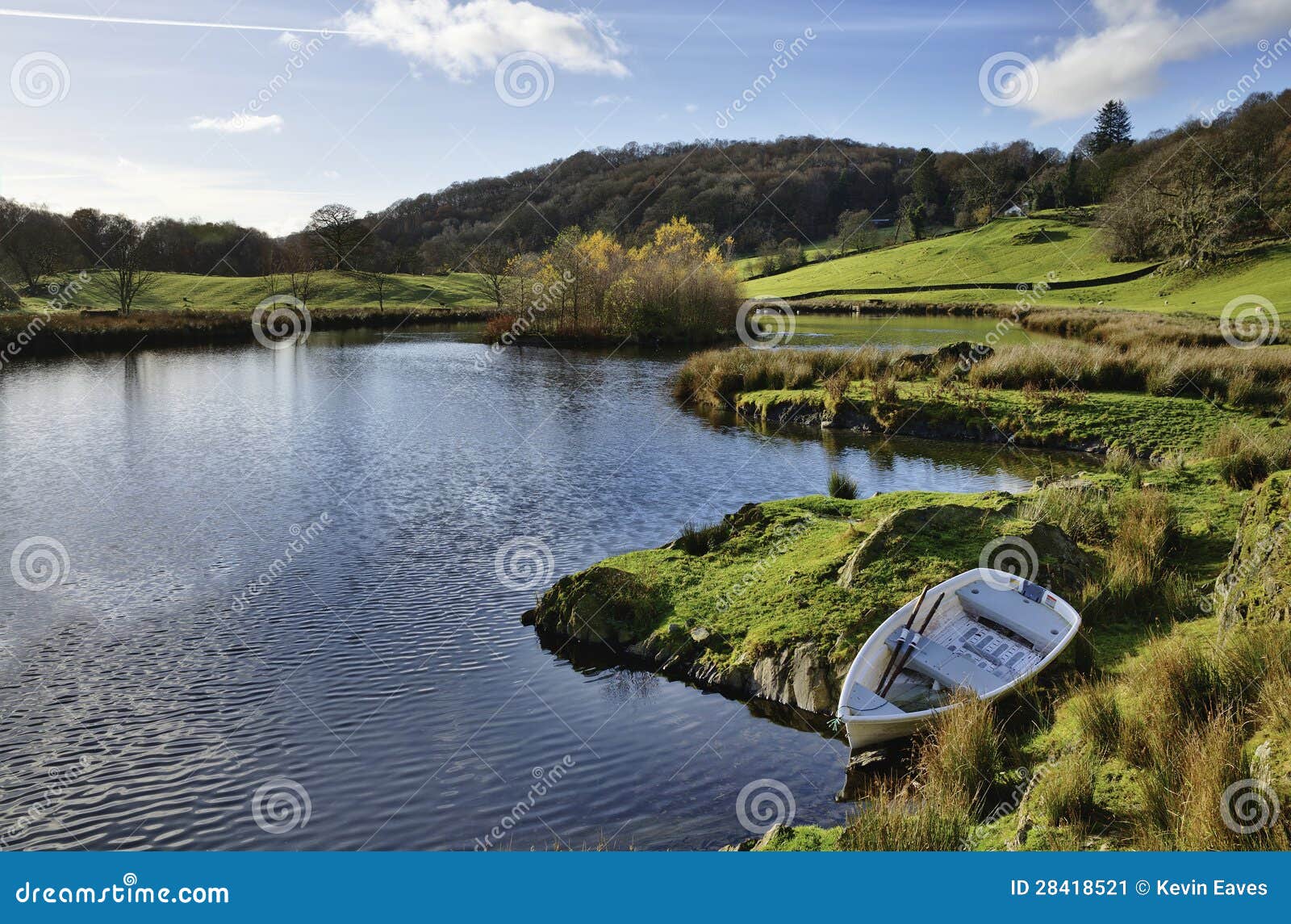 Lake with Boat in the Winster Valley, Cumbria. Stock Image - Image of ...