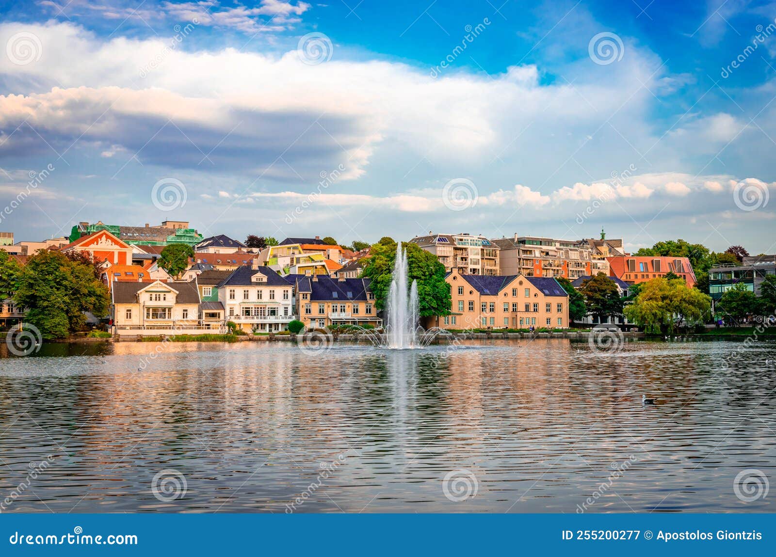 Lake Breiavatnet, Stavanger, Norway Stock Image - Image of fountain ...