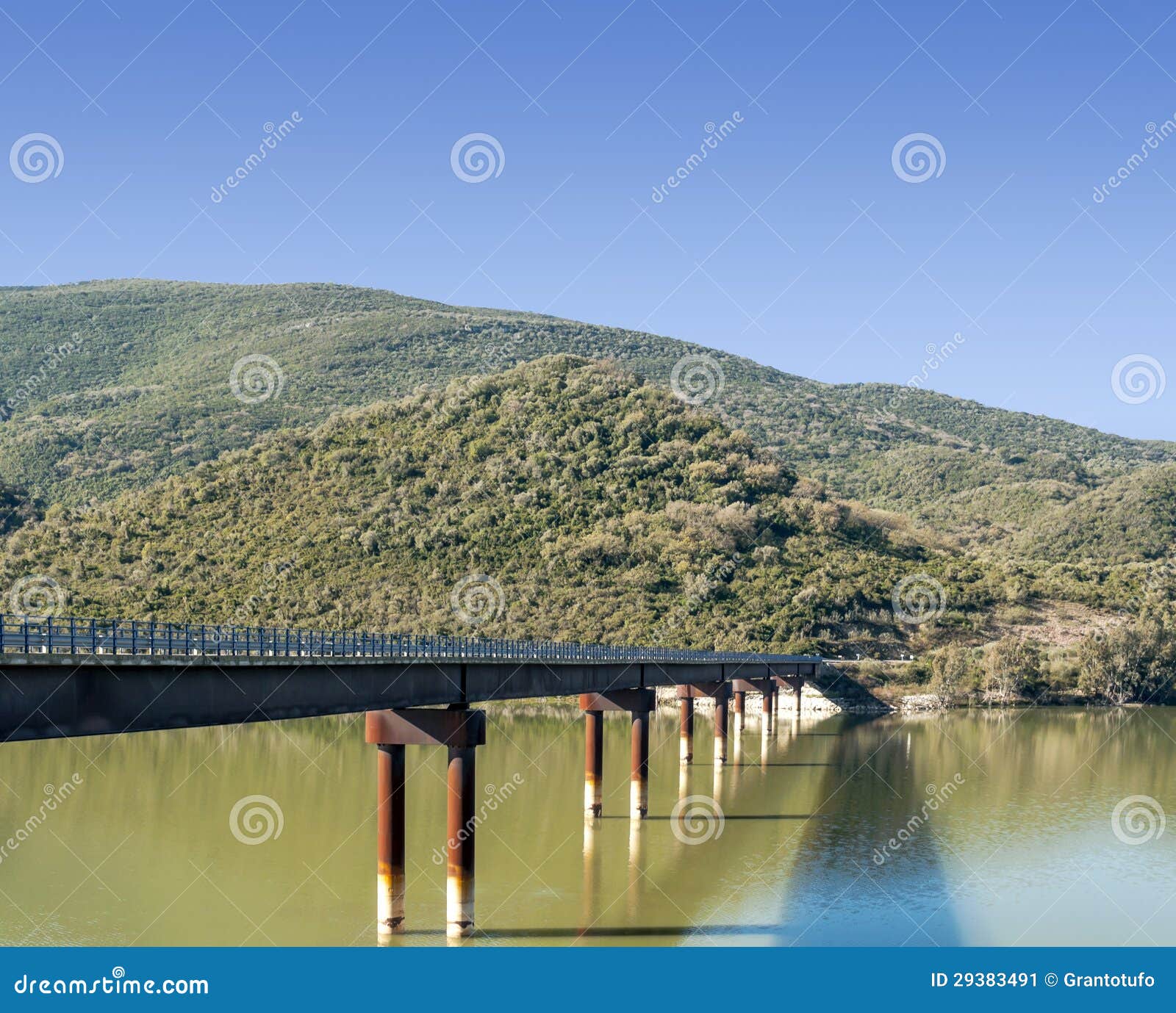 Lake with bridge stock image. Image of hill, mirror, grass - 29383491