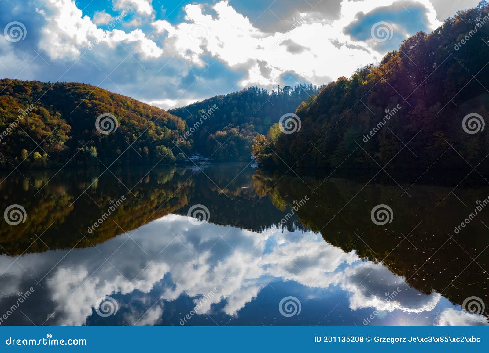 Lake Bystrzyckie in autumn stock photo. Image of poland - 201135208