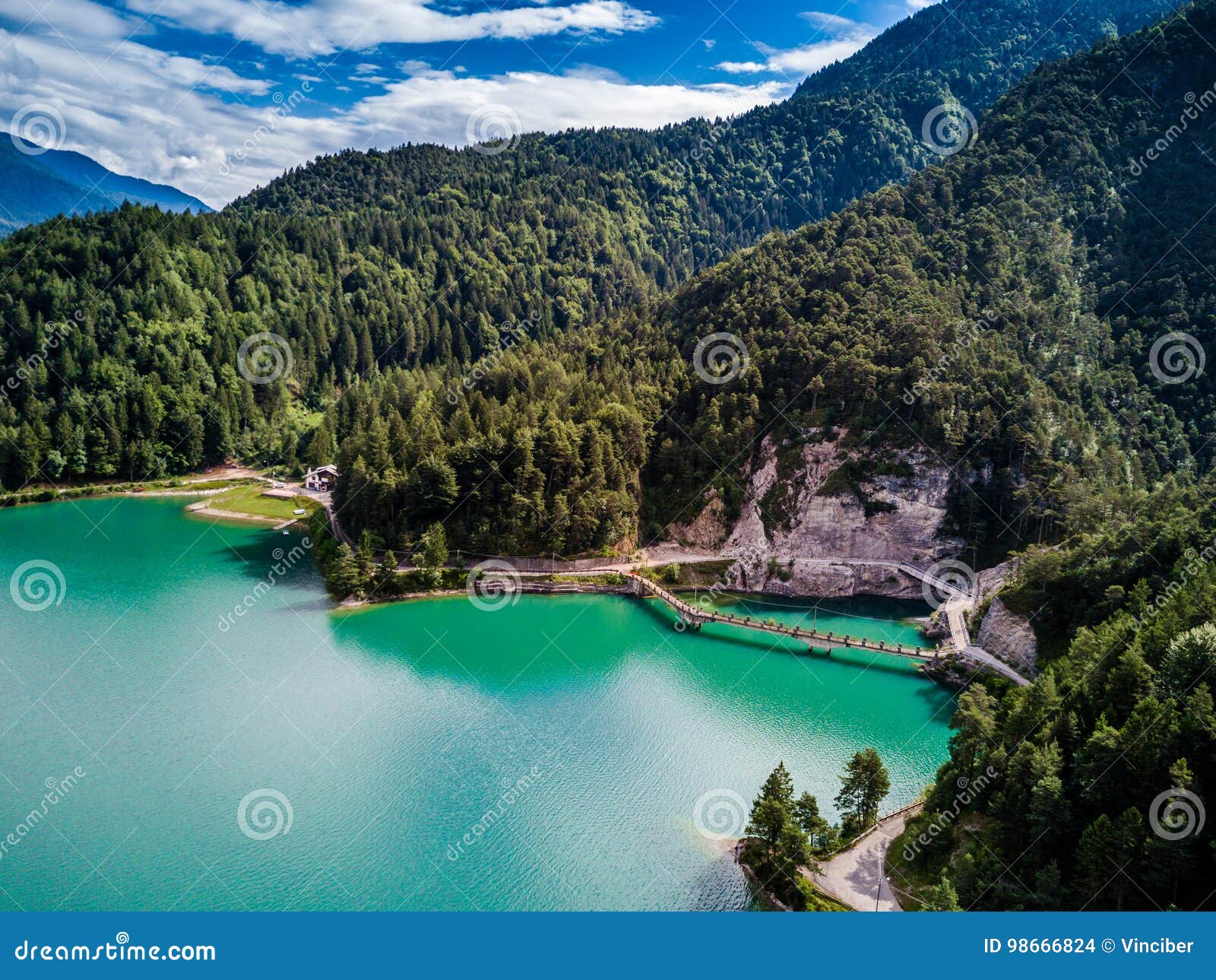 Lake of Cadore stock photo. Image of droneview, clean - 98666824