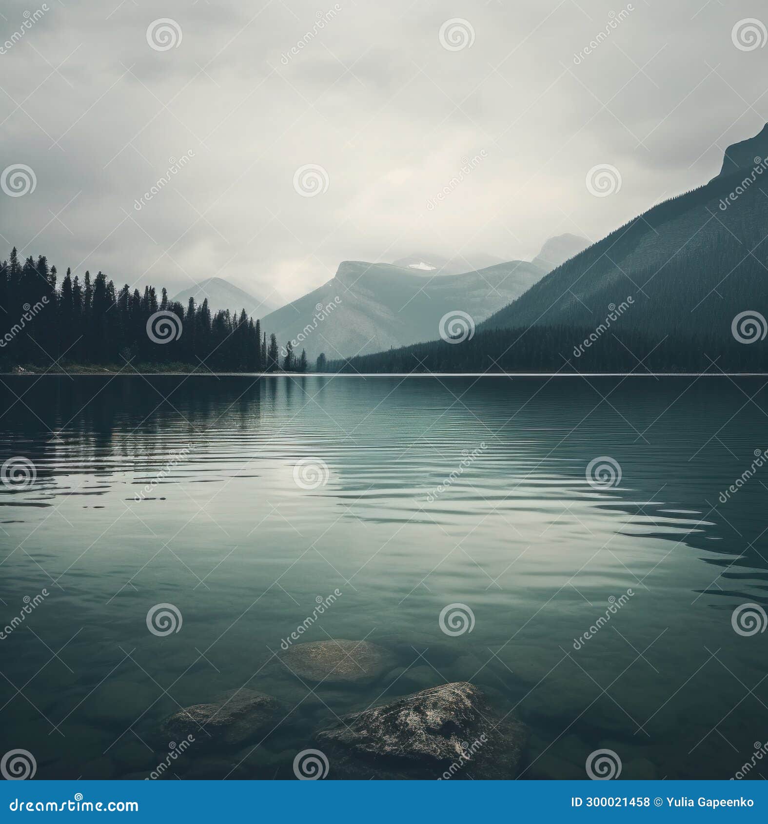 The Lake is Calm with Mountains in the Background Stock Photo - Image ...