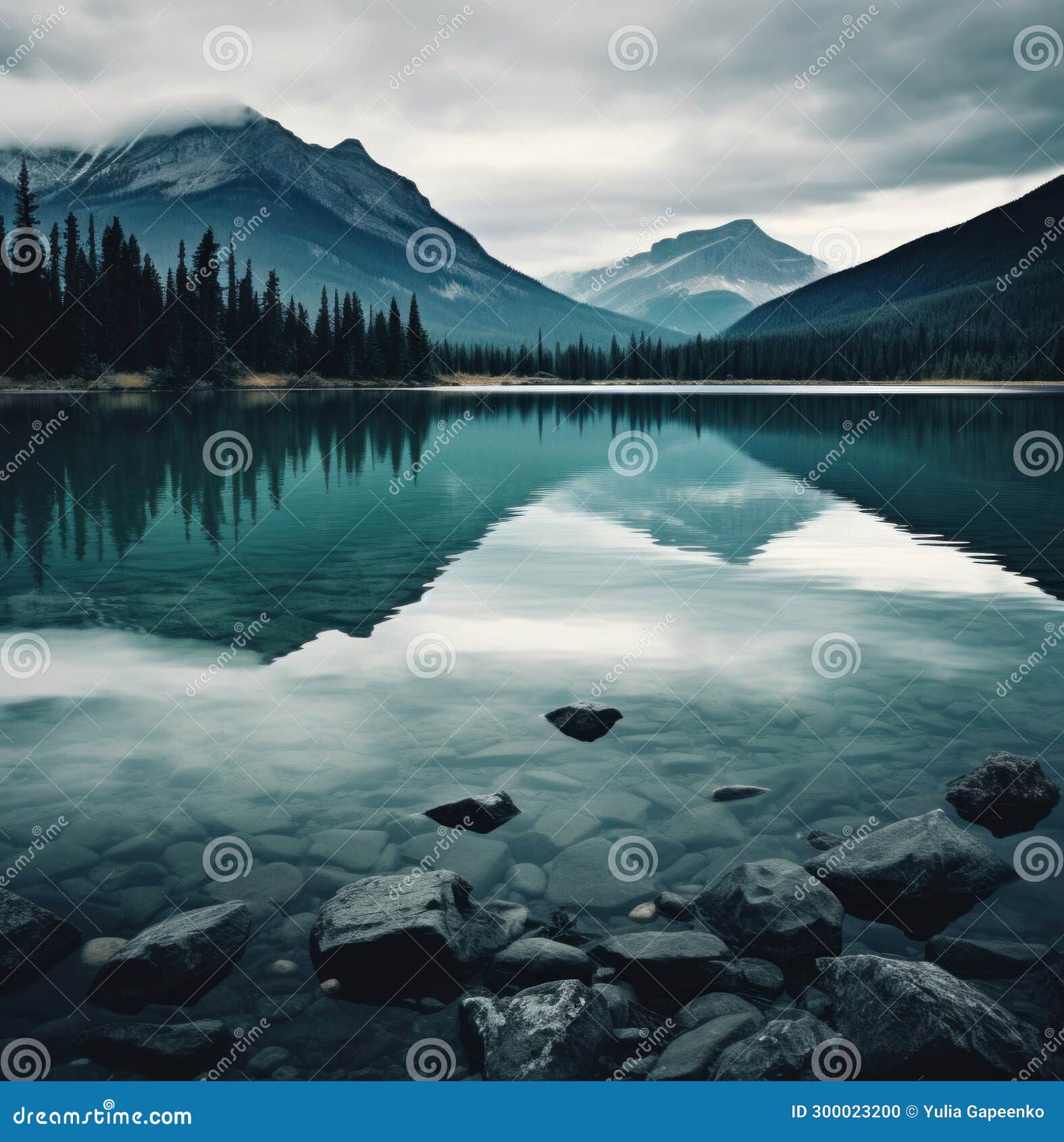 The Lake is Calm with Mountains in the Background Stock Photo - Image ...
