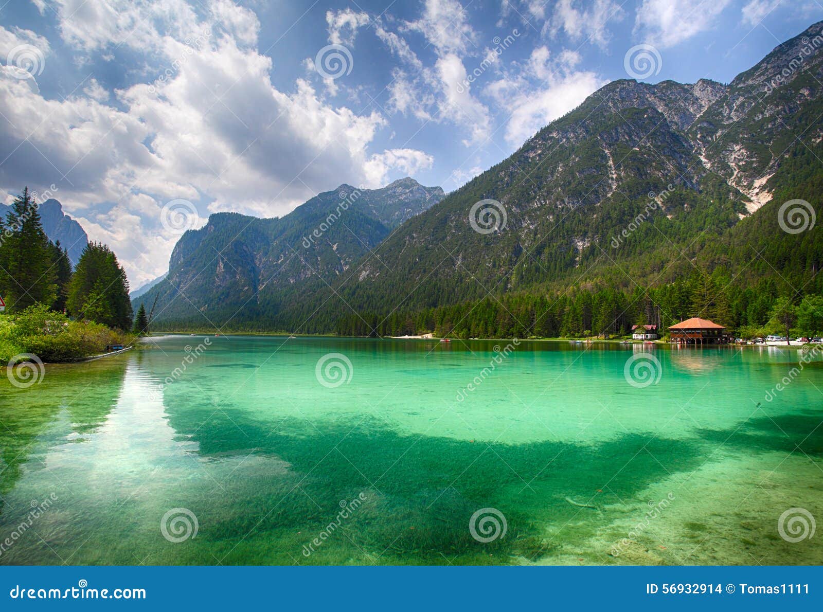 Lake Dobbiaco In The Dolomites, Italy Royalty-Free Stock Photo ...