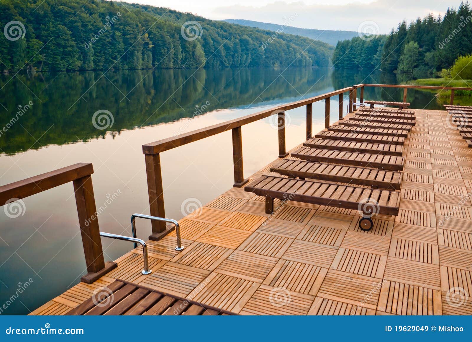 Lake dock and chairs stock image. Image of natural, woods - 19629049