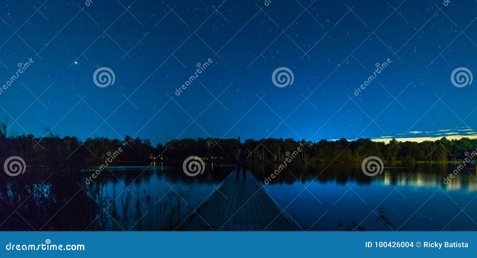 Lake dock at night stock photo. Image of stars, space - 100426004