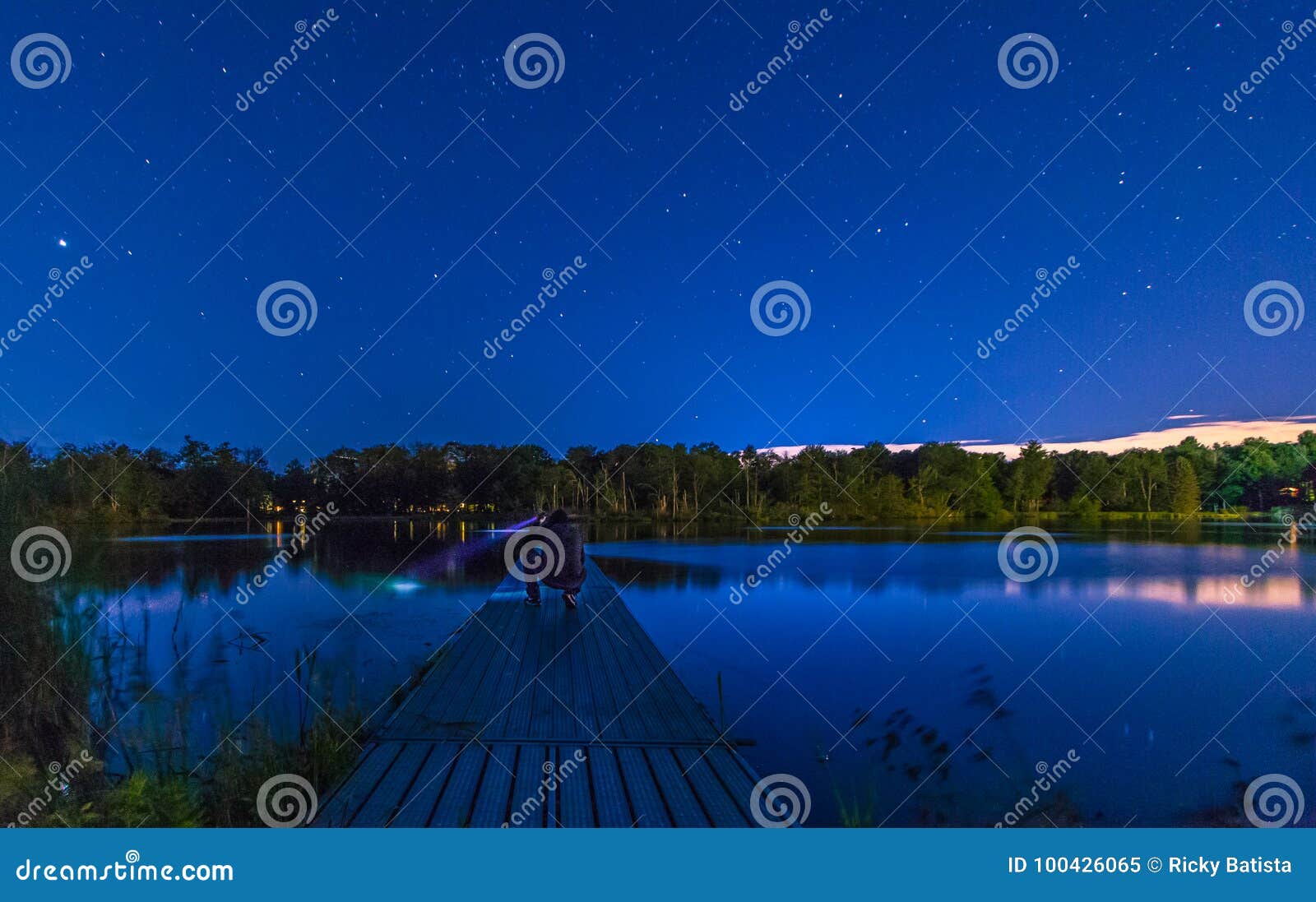 Lake dock at night stock image. Image of scenery, lake - 100426065