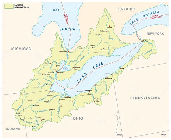 Lake Erie Drainage Basin Vector Map Stock Vector - Illustration of ...