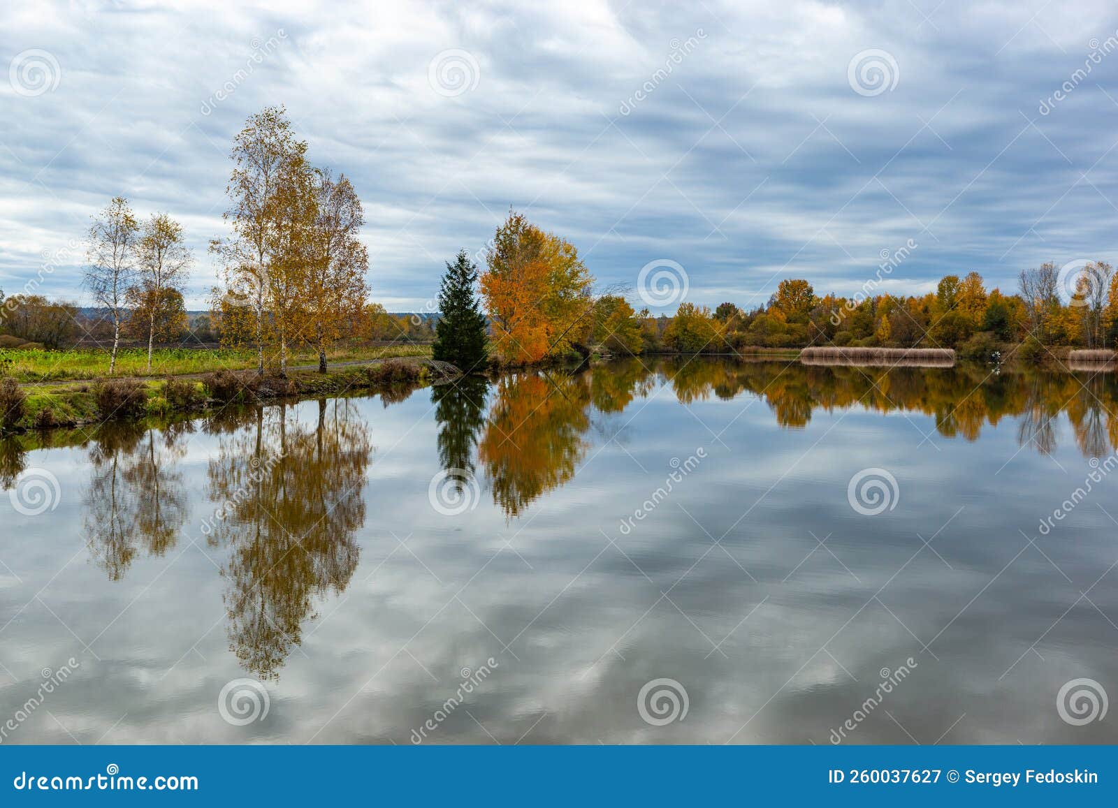 Lake between Fields and Forests. Late Fall Stock Image - Image of ...