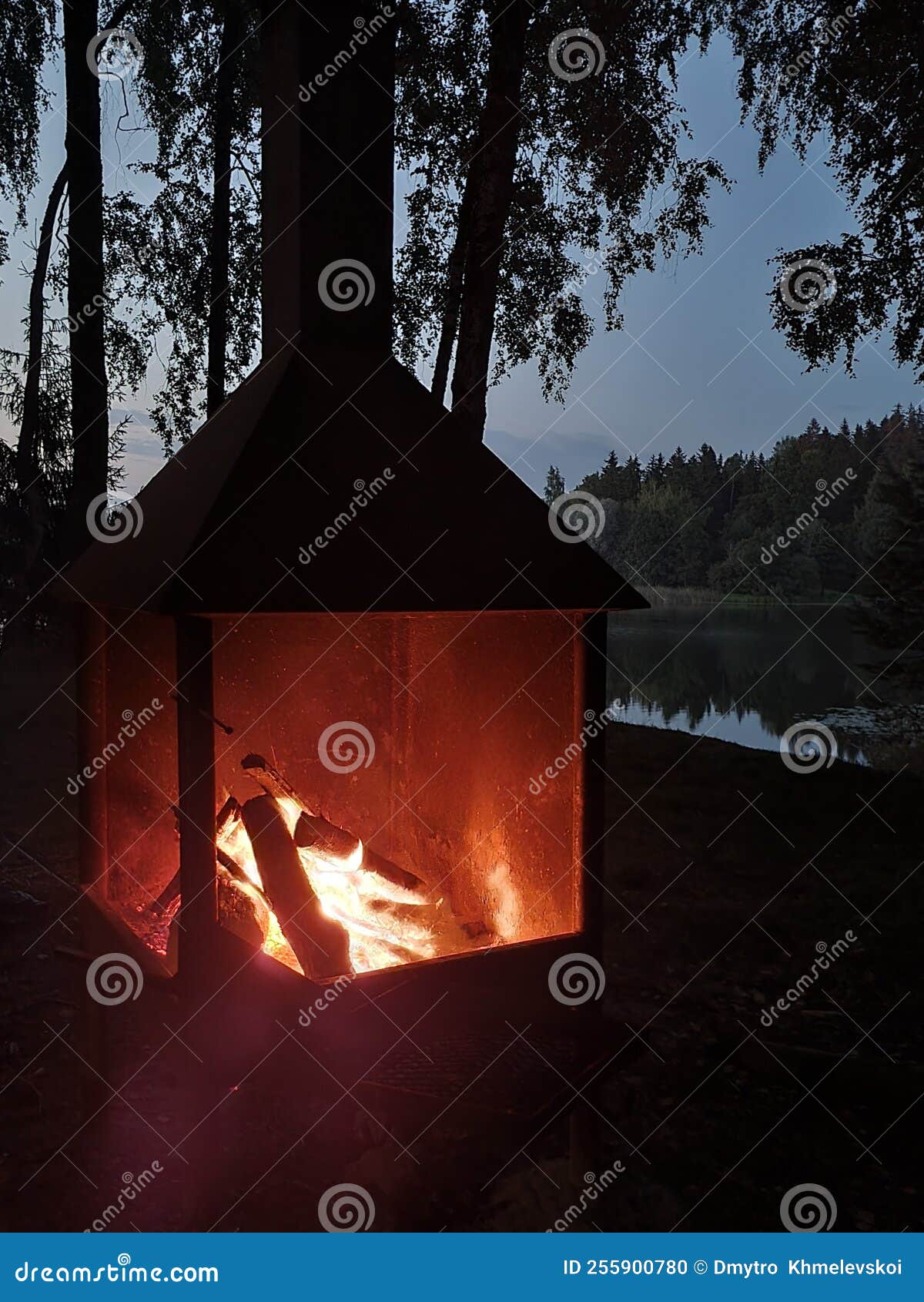 Lake and Fire Evening on the Lake Beautiful Nature, Bonfire Stock Photo ...