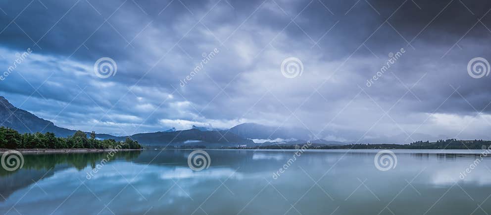 Lake Forggensee Panorama stock image. Image of countryside - 195413277