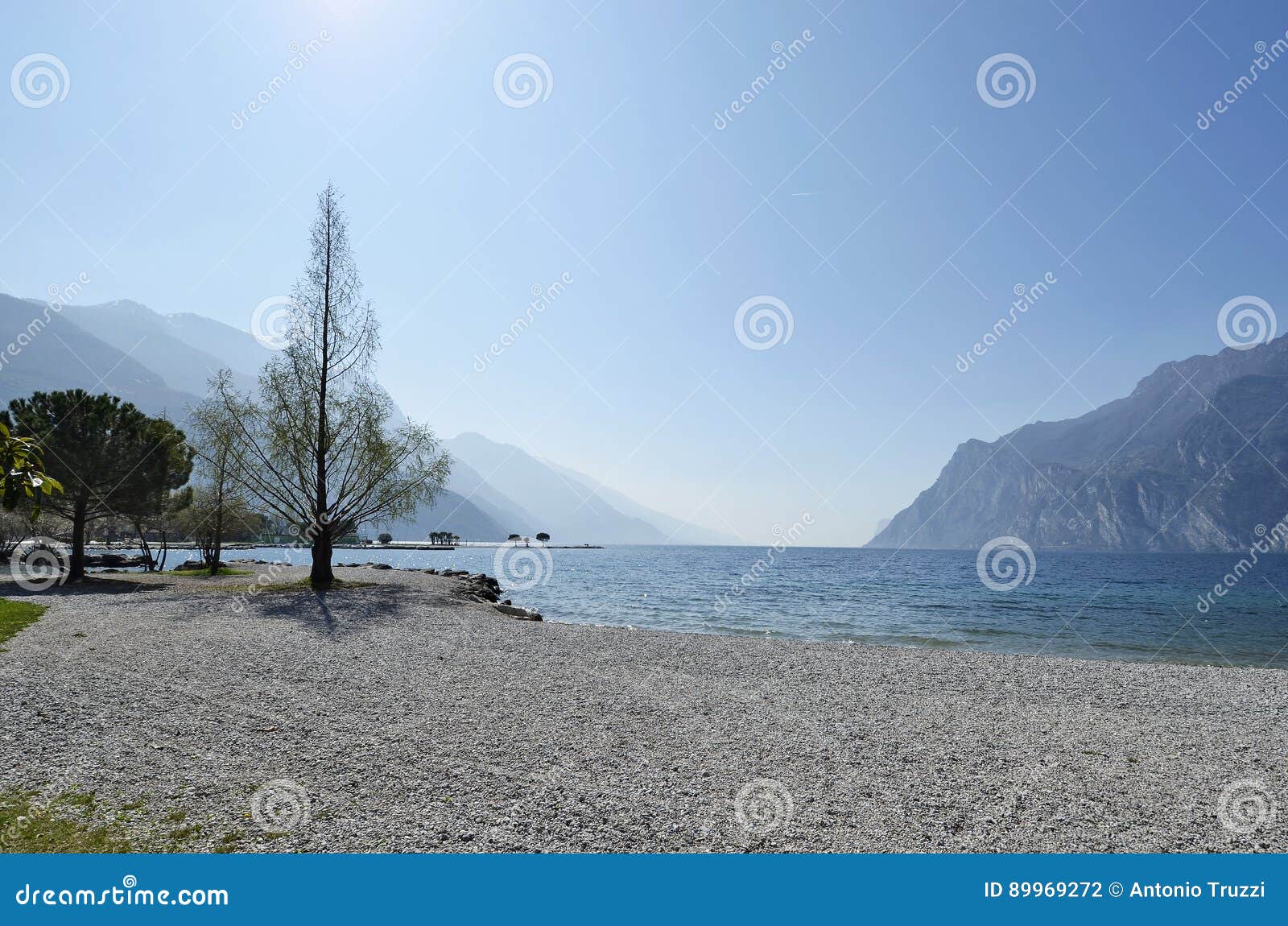 Lake Garda and the Mountains Seen from Torbole Beach Stock Photo ...