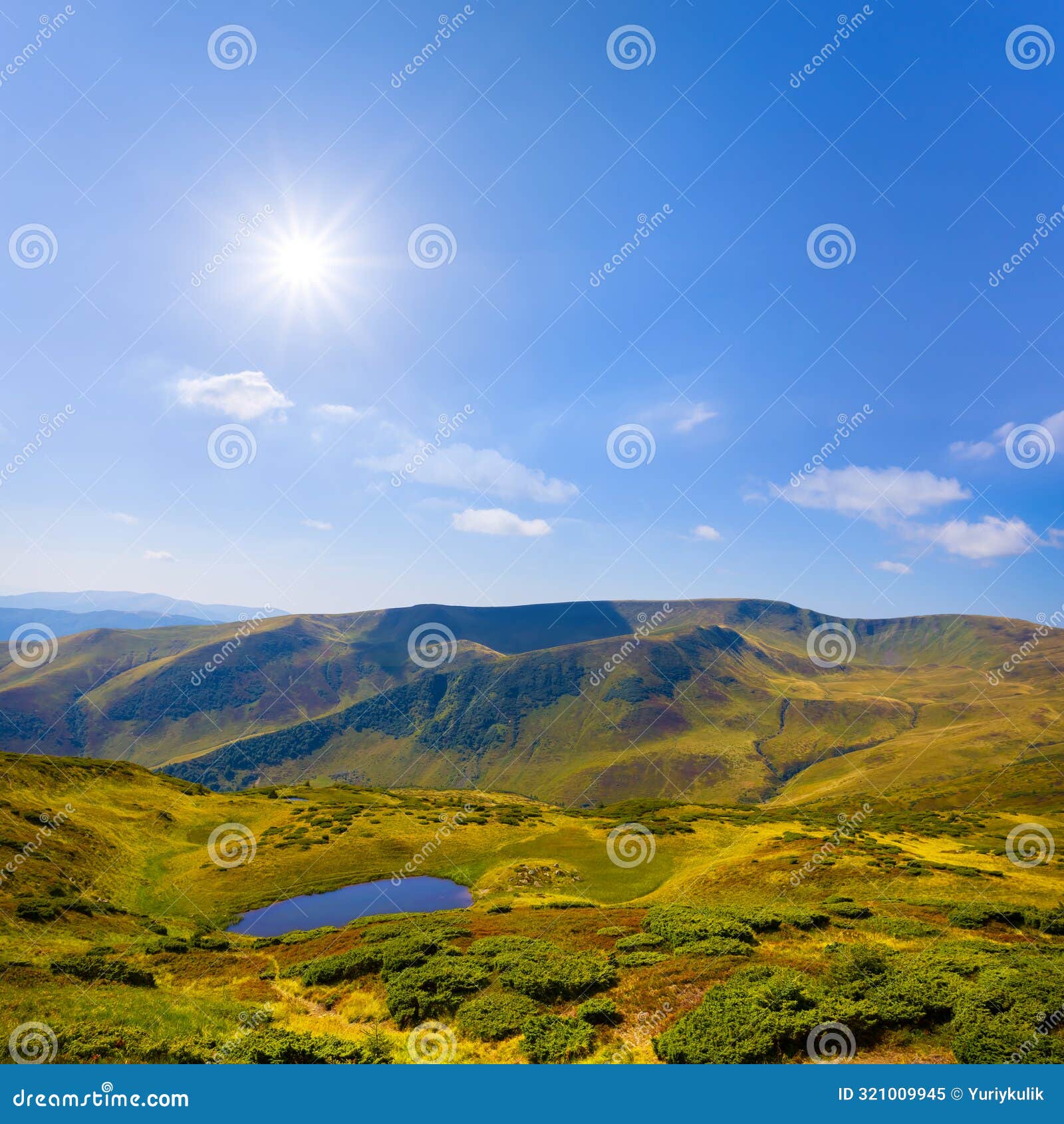 Lake among Green Mountain Under a Sparkle Sun Stock Image - Image of ...