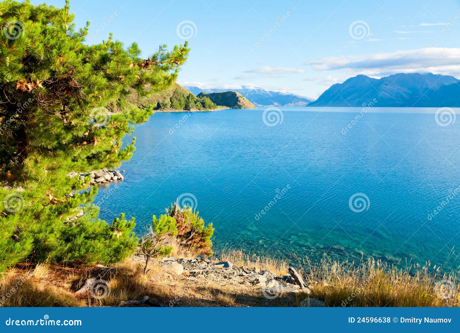 Lake Hawea stock photo. Image of blue, hawea, green, foliage - 24596638