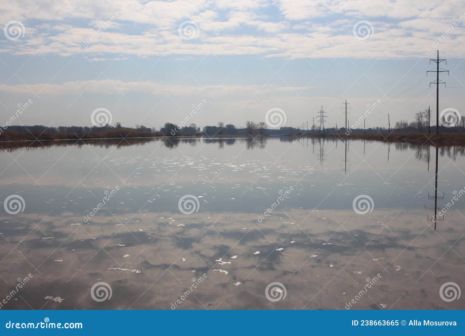 Lake with Horizon in Water Landscape with Nature in Spring Stock Image ...