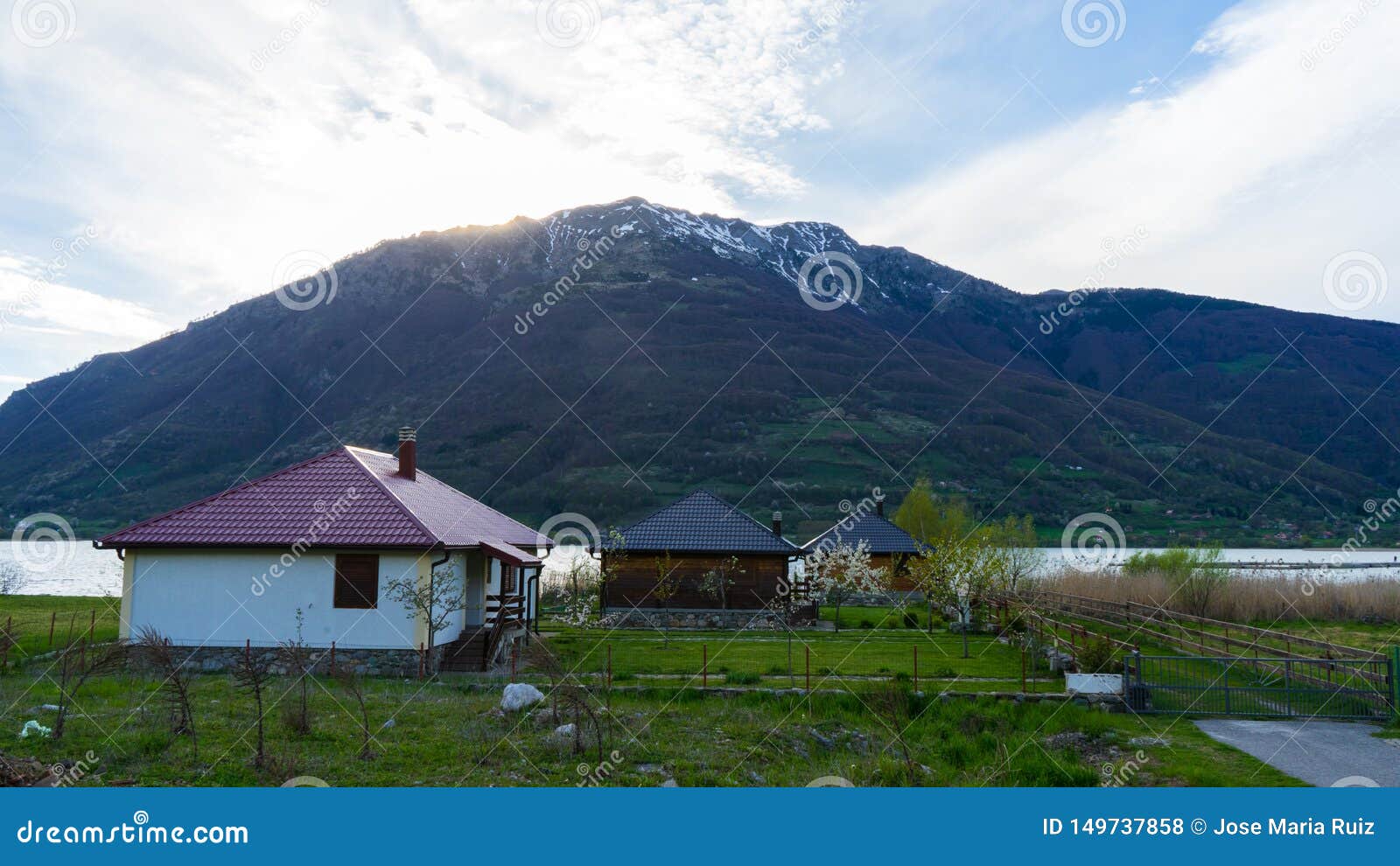 Lake and House on Foreground. Mountain Landscape Stock Photo - Image of ...