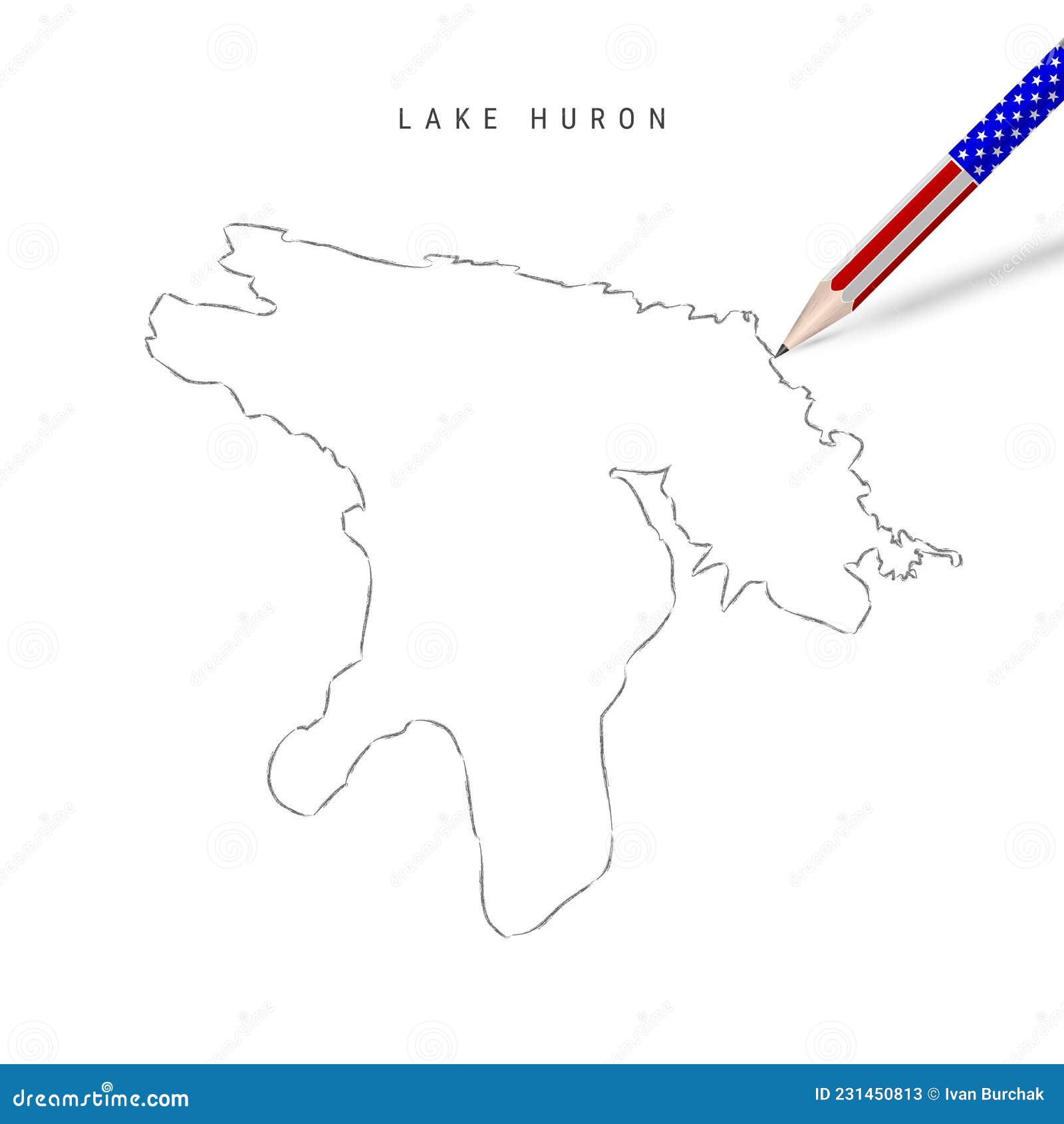 Lake Huron Vector Map Pencil Sketch Lake Huron Outline Map With Pencil In American Flag Colors