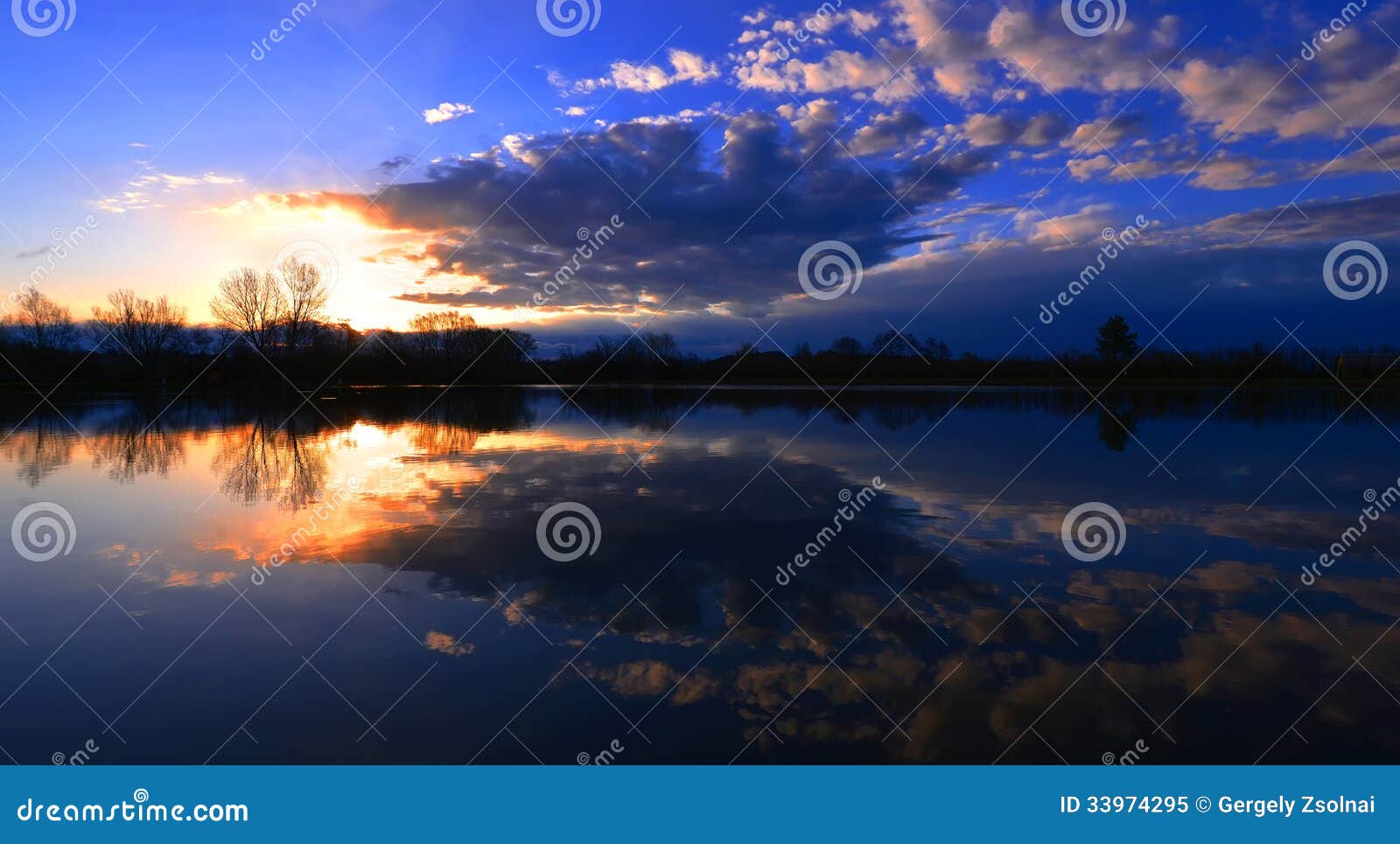 Lake Landscape with Cloud Reflections Stock Image - Image of color ...